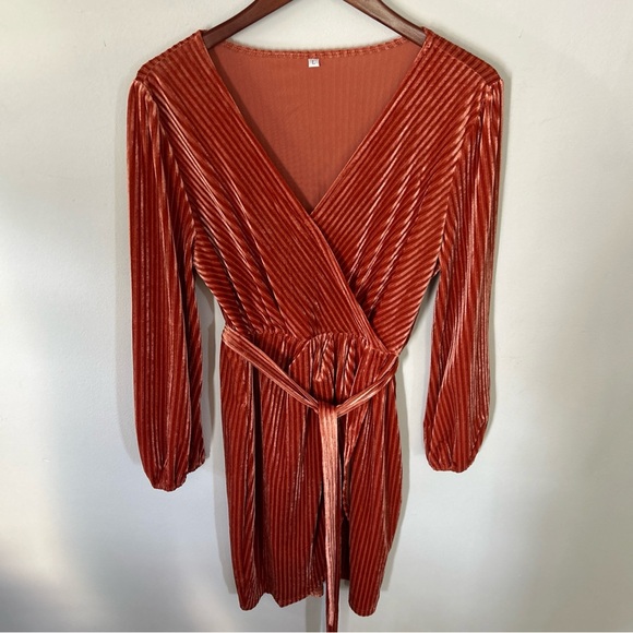 Dresses | Elegant Rust Crust Velvet Wrap Dress | Poshmark